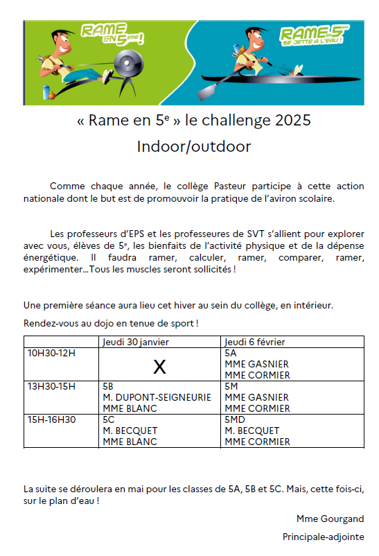 JE RAME EN 5EME - Collège Pasteur